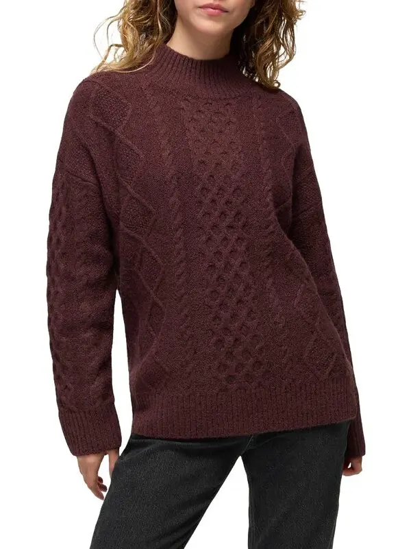 Prana Amber Mountain Cable Knit Mock Neck Sweater - Cacao