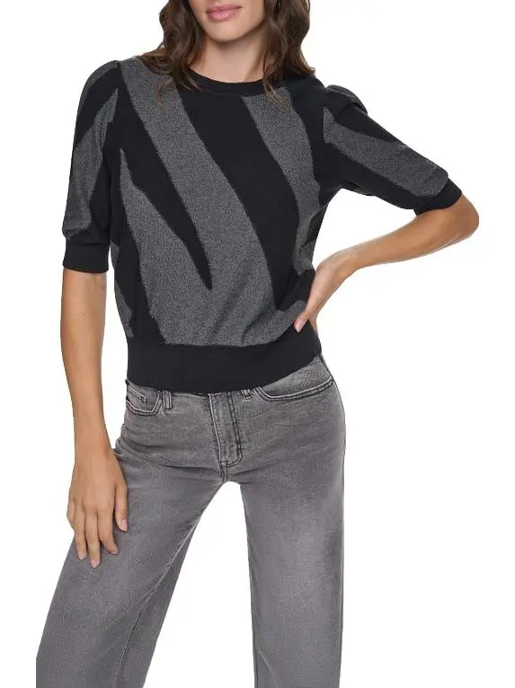 Dkny Metallic Colorblock Puff-shoulder Sweater - Blk/asphal