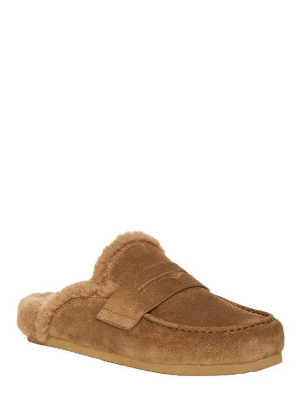 Paige Wynn Faux Fur Lined Leather Loafer Mules - Chestnut