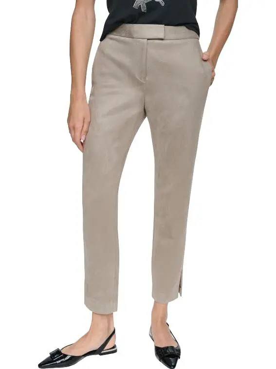 Dkny Faux Suede Ankle Pants With Slit Cuffs - Putty