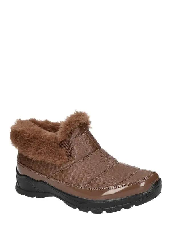 EASY WORKS BY EASY STREET Flurry Faux Fur Trimmed Boots - Brown Patent-textured