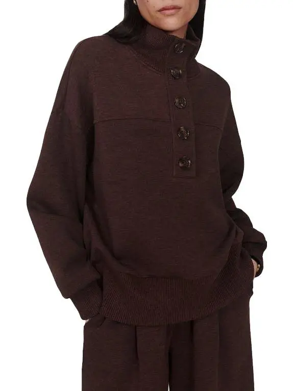 Varley Bronya Button Placket Sweatshirt - Coffee Bean Marl