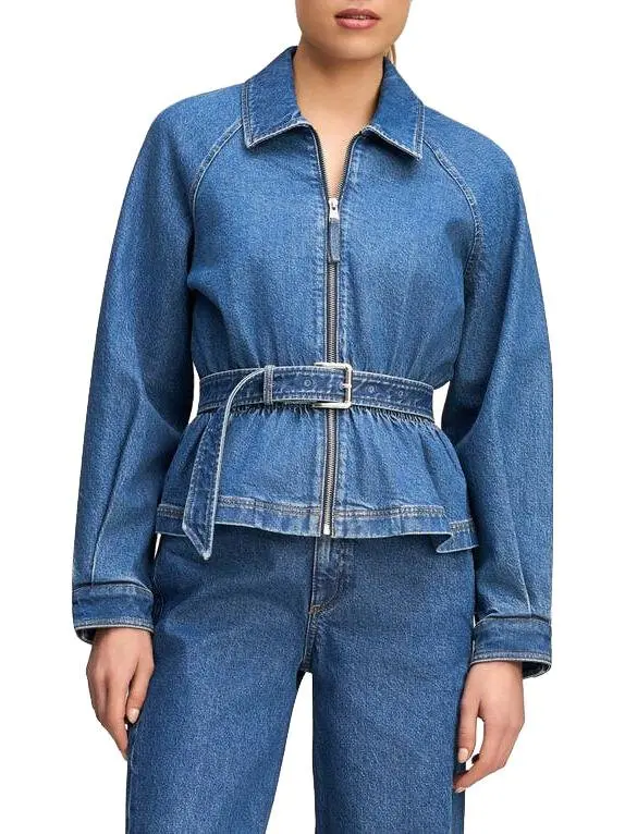 Cinq À Sept Briar Belted Cotton Blend Stretch Denim Jacket - Salt Breeze