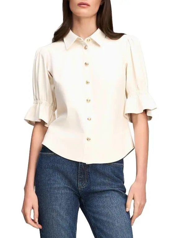 Cinq À Sept Fiona Faux Leather Button-up Shirt - Ivory