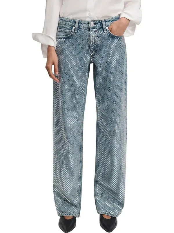 Rag & Bone Cam Jewel High Waist Full Length Straight Leg Jeans - Dekal Jewel