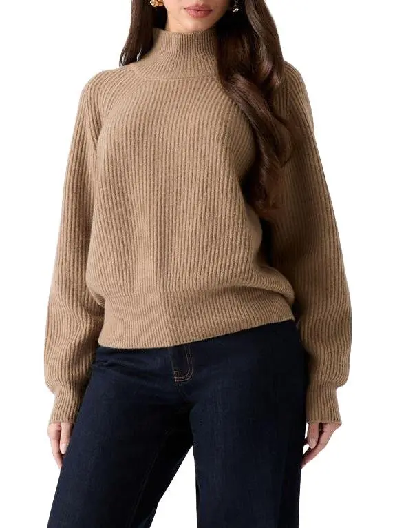 MARCIANO Denise Mock Neck Cashmere Blend Sweater - Light Brown