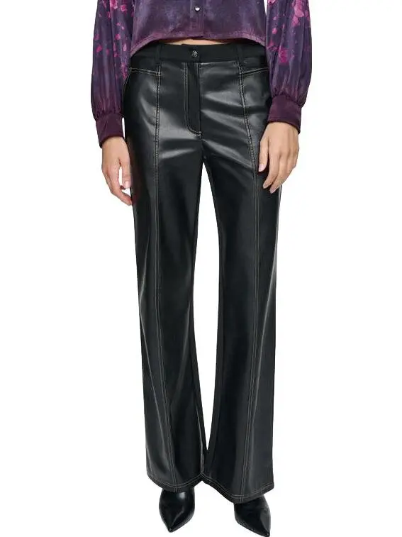 Dkny Faux Leather Paneled Straight Leg Pants - Black