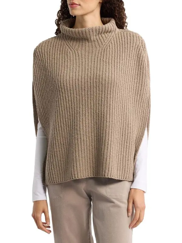 Eileen Fisher Cotton Blend Rib Poncho - Twine
