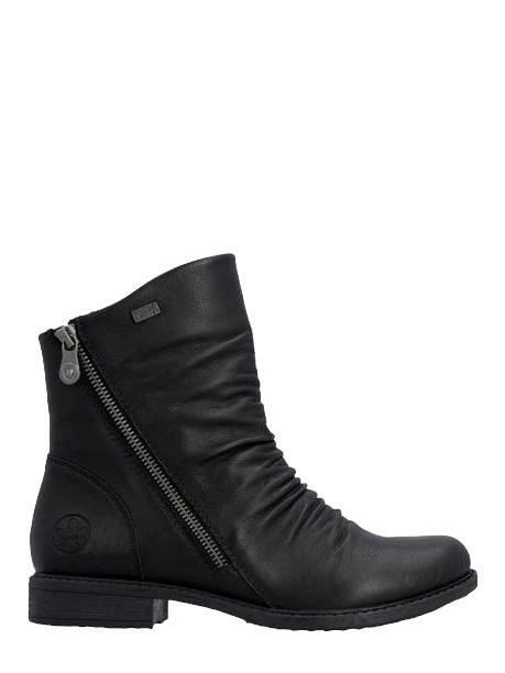 RIEKER Ornella 53 Leather Ruched Ankle Boot With Side Zip - Schwarz/schwarz