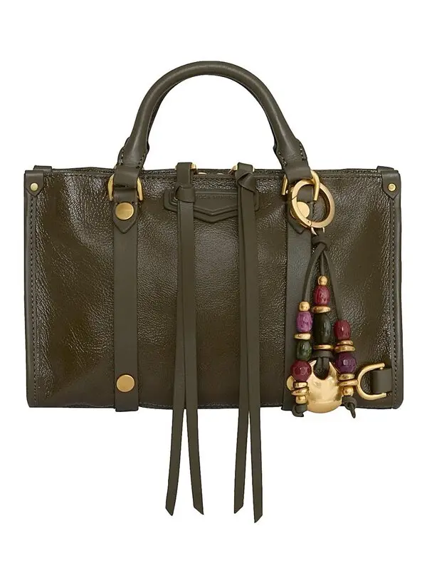 Rebecca Minkoff Leather Satchel With Beaded Charm - Olive