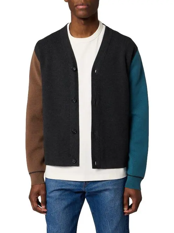 Paul Smith Color-blocked Cotton And Merino Wool Cardigan - Black Melange