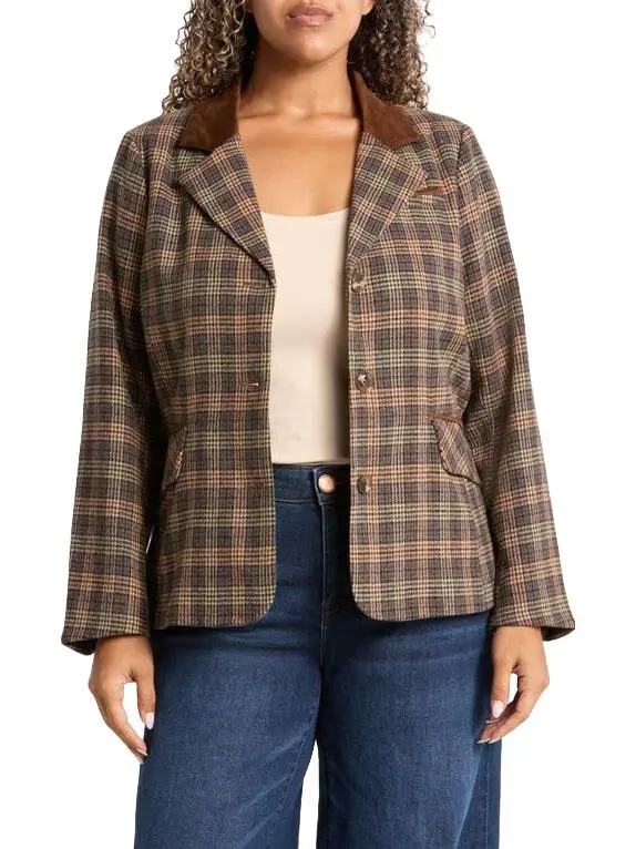 Wit & Wisdom Plaid Three-button Blazer - Brown Multi
