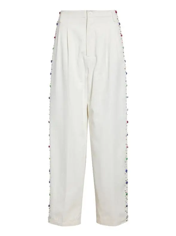 BODE Button Jar Cotton Wide Leg Pants - White Multi