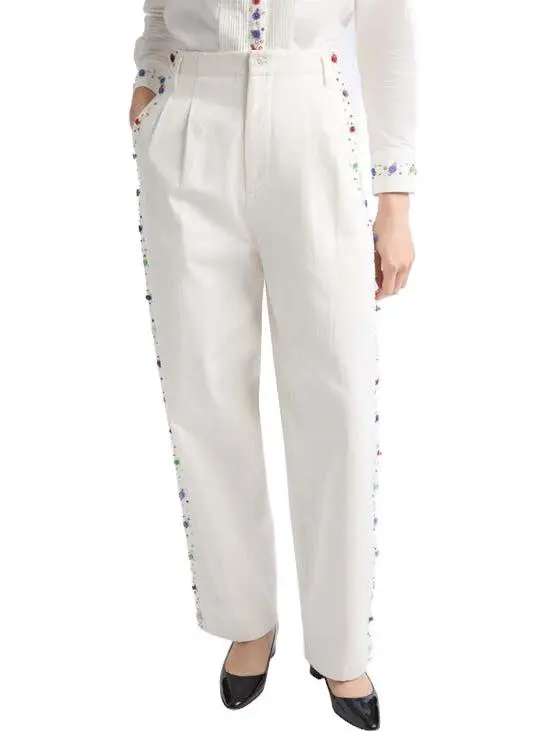 BODE Button Jar Cotton Wide Leg Pants - White Multi