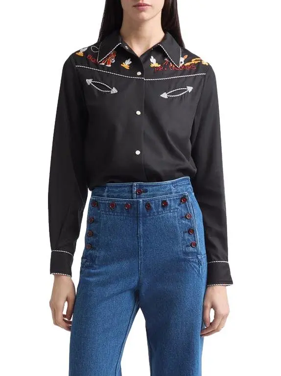BODE Western Embroidered Viscose Shirt - Black Multi
