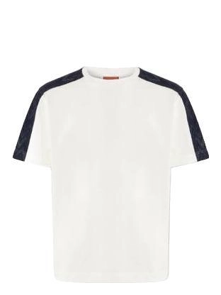 Missoni Cotton Crewneck T-shirt With Chevron Insert - White & Blue