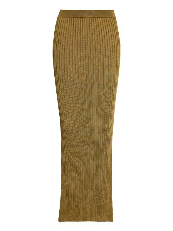 Balmain Mélange Rib Sweater Skirt - A86 Olive Green