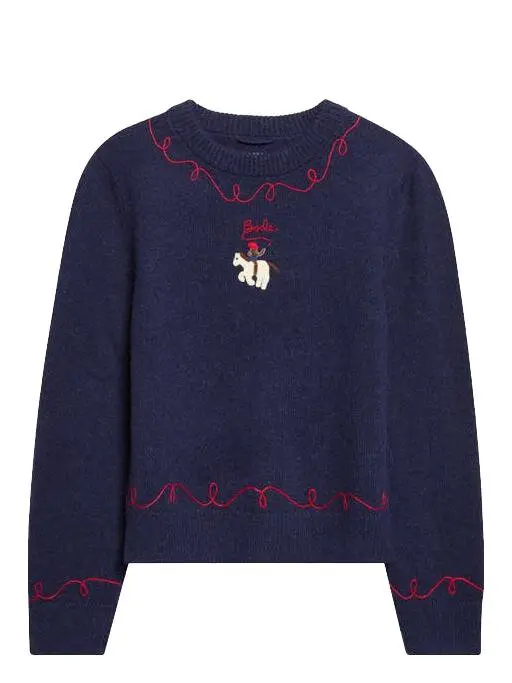 BODE Appliqué & Embroidered Alpaca & Merino Wool Crewneck Sweater - Navy
