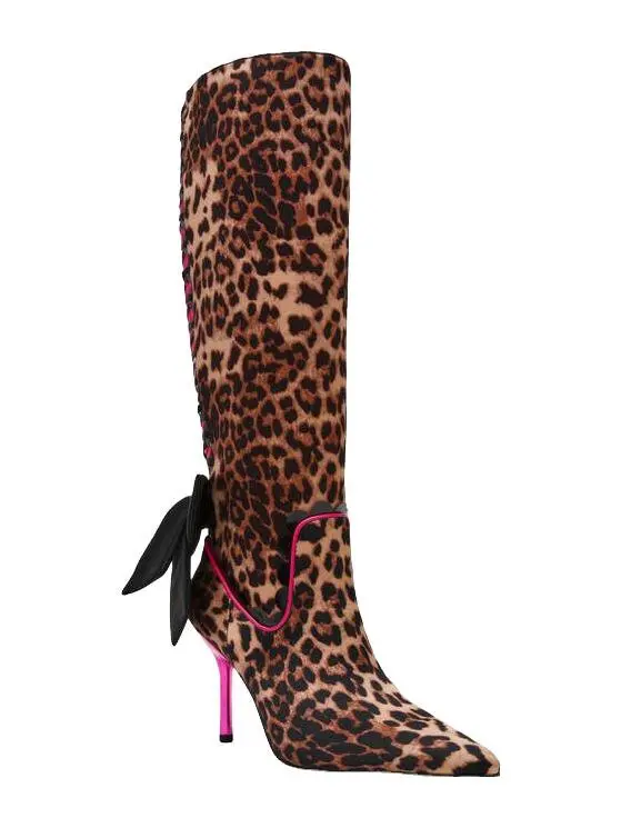 Betsey Johnson Knee-high Stiletto Boots With Bow Detail - Leopard