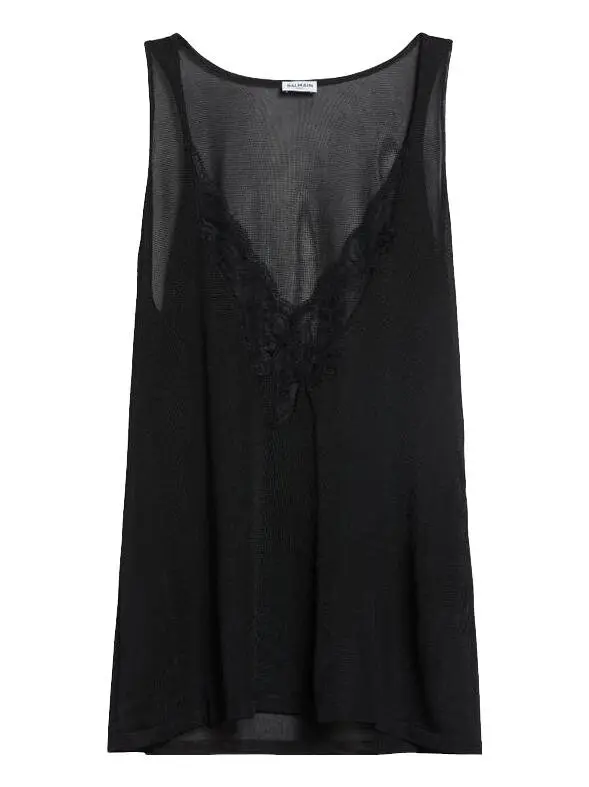 Balmain Lace Trim V-neck Sweater Tank - 0pa Black