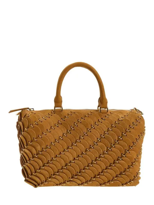 Rabanne Paco Nubuck Leather Boston Bag - Camel/gold