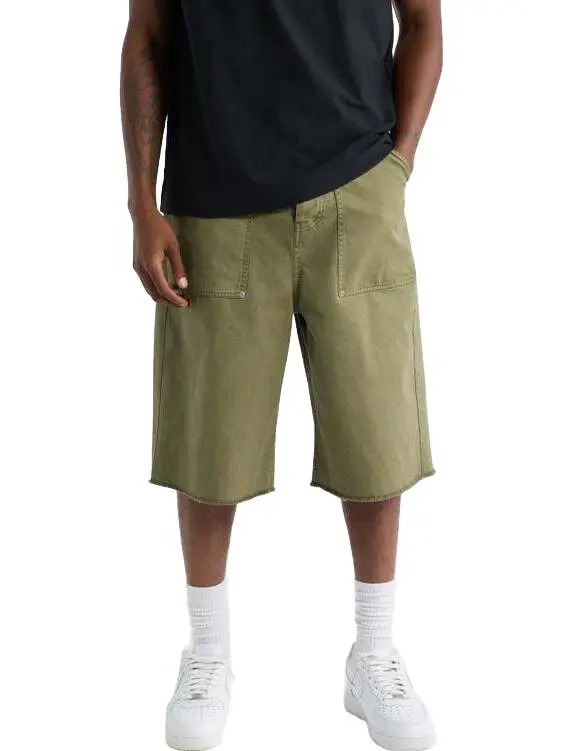 PURPLE BRAND Raw Edge Hem Cotton Twill Bermuda Shorts - Green