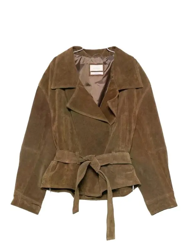 VICOLO Belted Suede Jacket - Brown