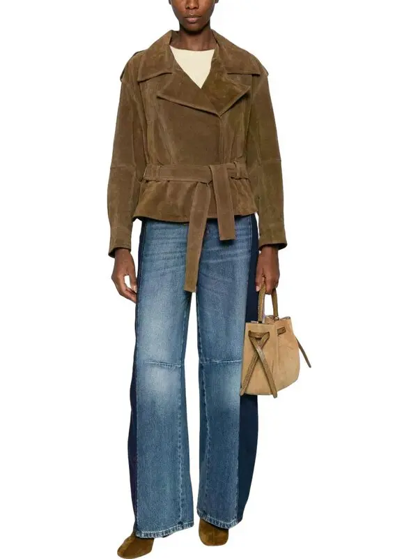 VICOLO Belted Suede Jacket - Brown