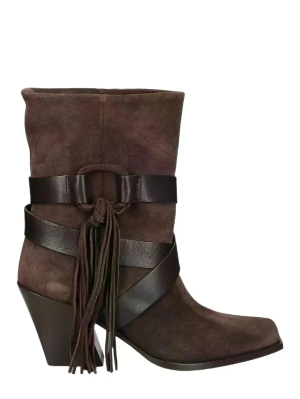 VIC MATIE Suede Fringe Detail Biker Boots - Brown