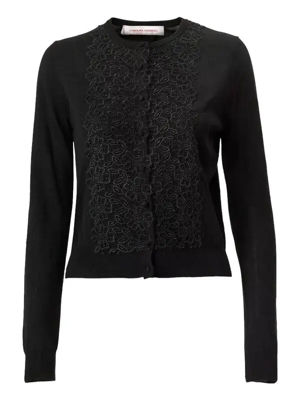 Carolina Herrera Lace Panel Cardigan - Black