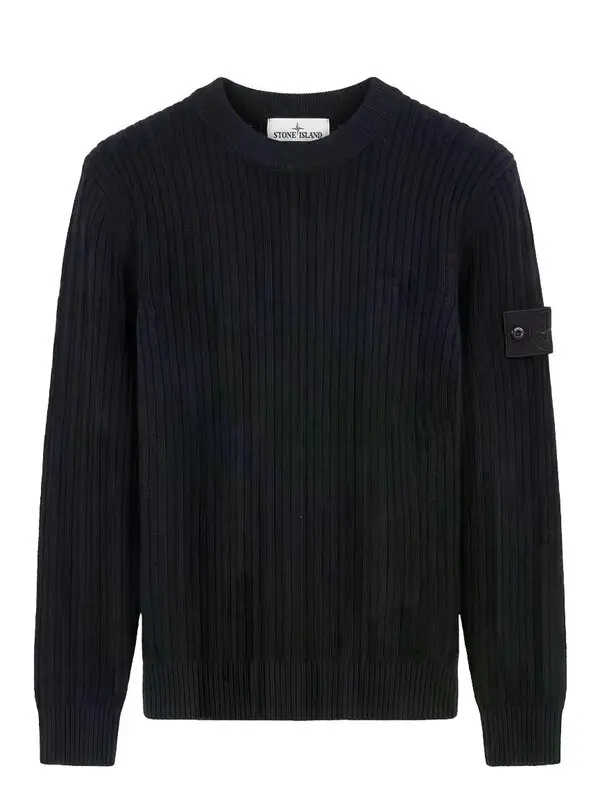 Stone Island Compass Patch Ribbed Knit Sweater - Blue