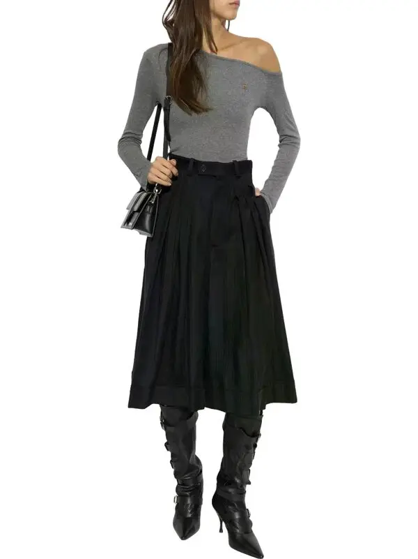 VIVIENNE WESTWOOD Orb-embroidered Asymmetric Neck Long Sleeve T-shirt - Grey