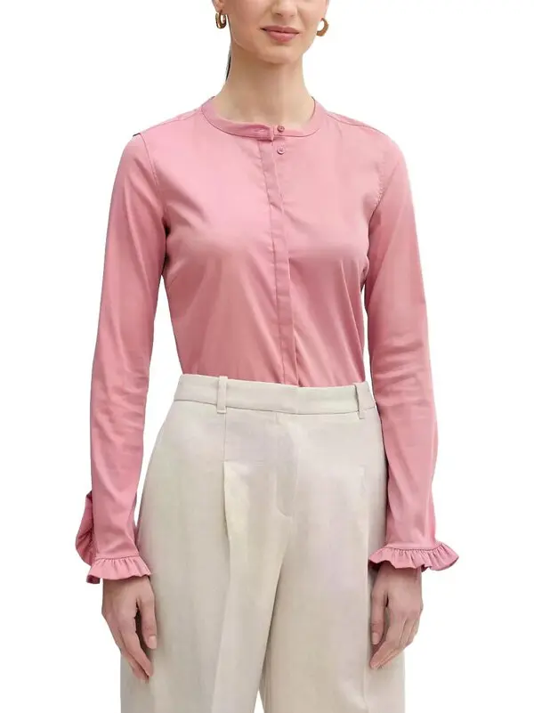 MOS MOSH Mattie Ruffle Cuff Band Collar Shirt - Pink