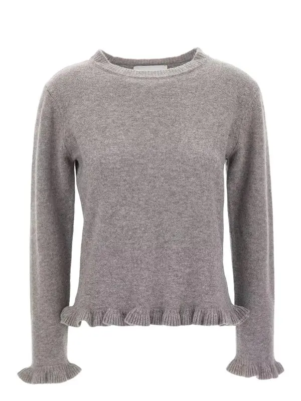 KAOS Ruffled-trim Fine-knit Top - Grey