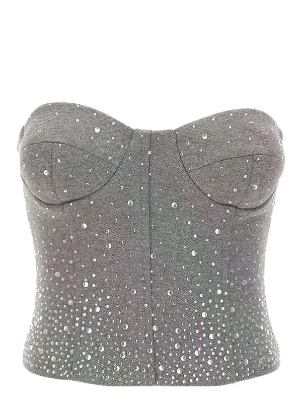 TWENTY FOURHAITCH Quira Rhinestone-embellished Bustier Top - Grey