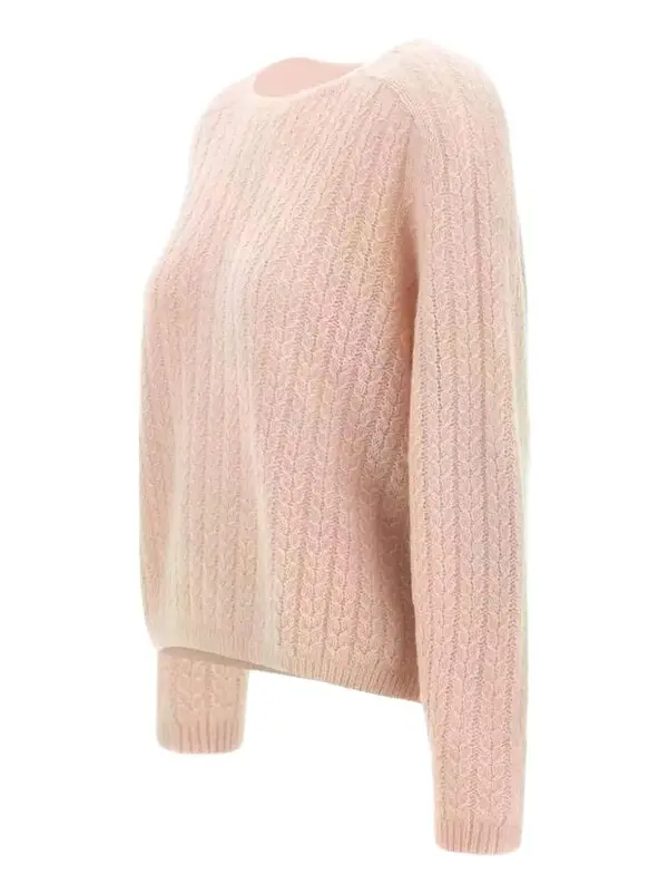 Hemisphere Cable Knit Crew Neck Sweater - Pink