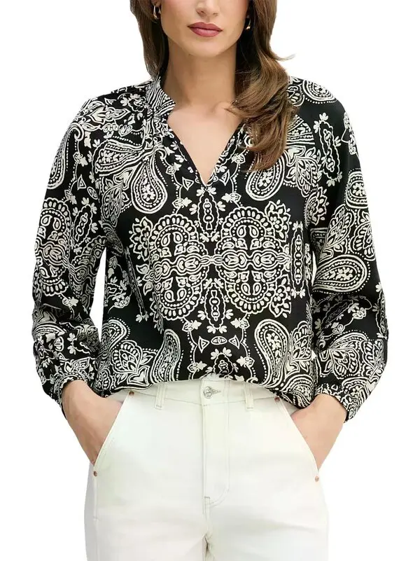 OUI Paisley Print V-neck Blouse - Black