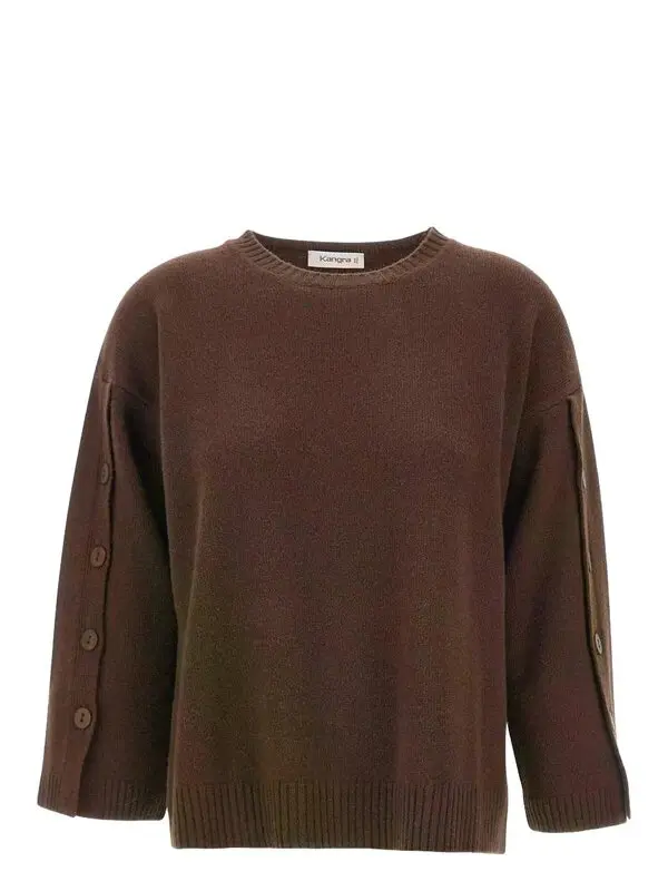 KANGRA Button-detail Crew-neck Sweater - Brown