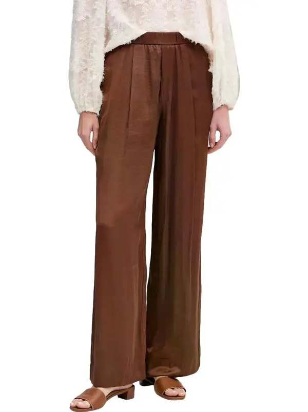 OUI Pleated Wide-leg Trousers - Brown