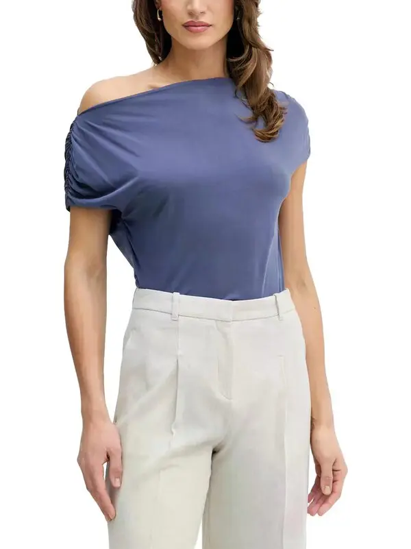 MOS MOSH Off-shoulder Ruched Sleeve Top - Blue