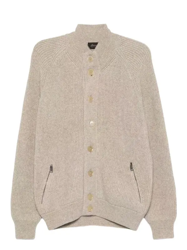 Brioni Ribbed-knit High-neck Cardigan - Neutrals