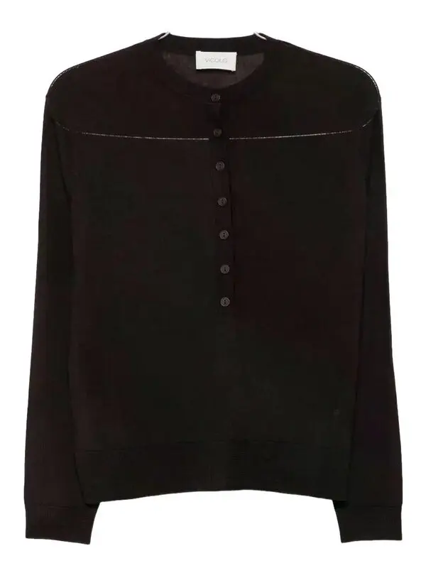 VICOLO Fine Knit Crew Neck Sweater - Brown