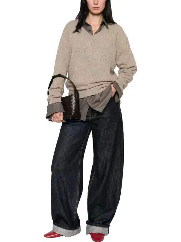 LA PISCINE V-neck Fine Knit Sweater - Neutrals