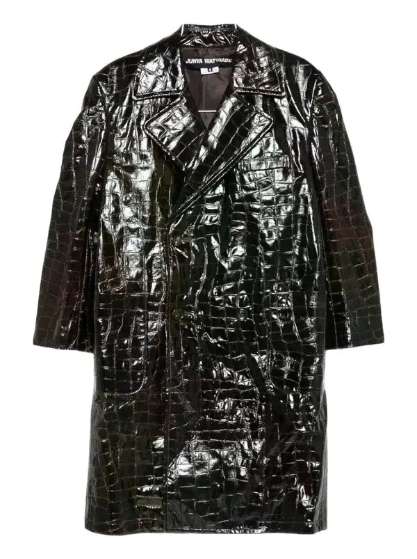 Junya Watanabe Croc-effect Double-breasted Coat - Brown