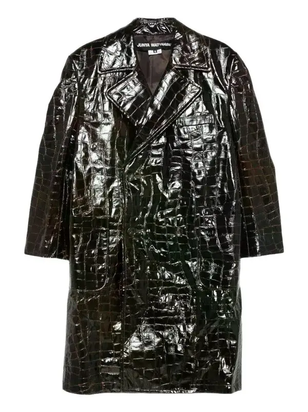 Junya Watanabe Croc-effect Double-breasted Coat - Brown