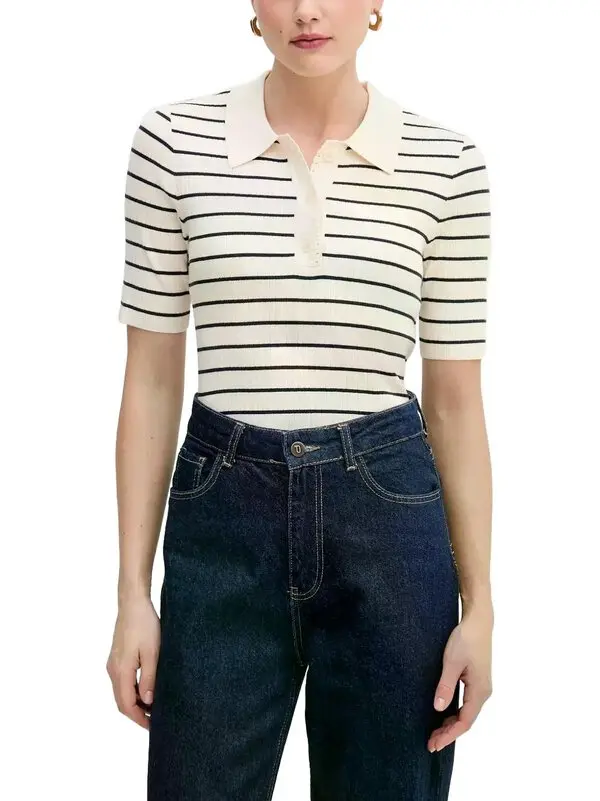 MOS MOSH Caliz Striped Ribbed-knit Polo Shirt - White