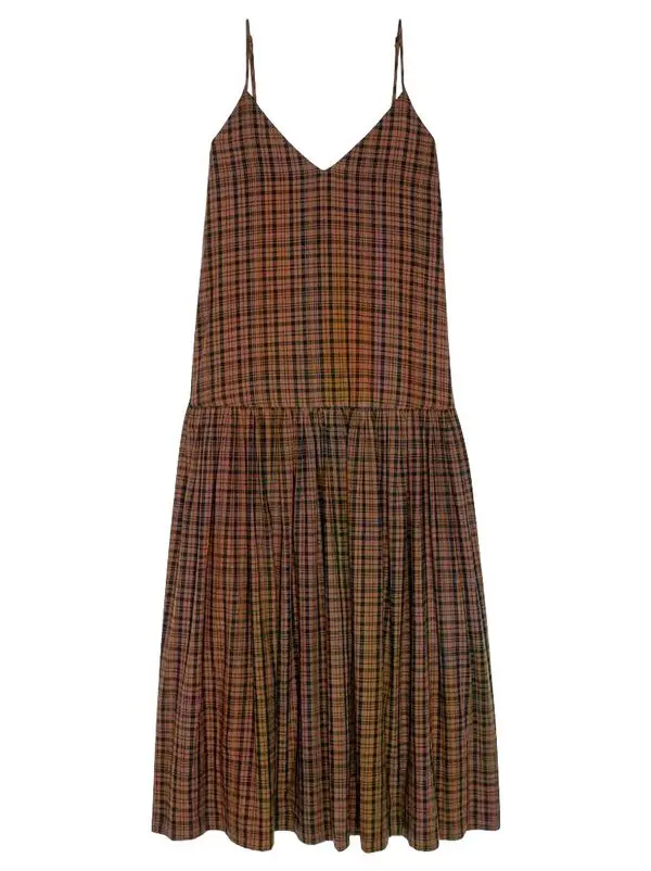 The Great. Plaid Drop-waist Maxi Dress - Brown