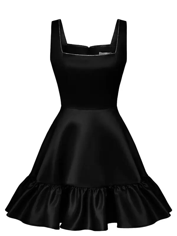 POST MERIDIEM Mini Dress With Square Neckline And Flounced Hem - Black