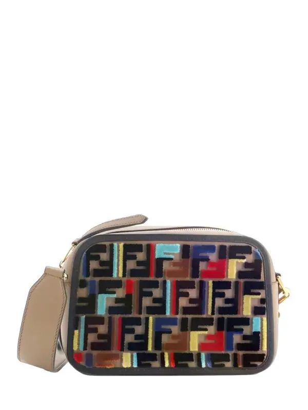 Fendi Camera Bag Leather And Zucca Velvet Small Crossbody Bag - Brown