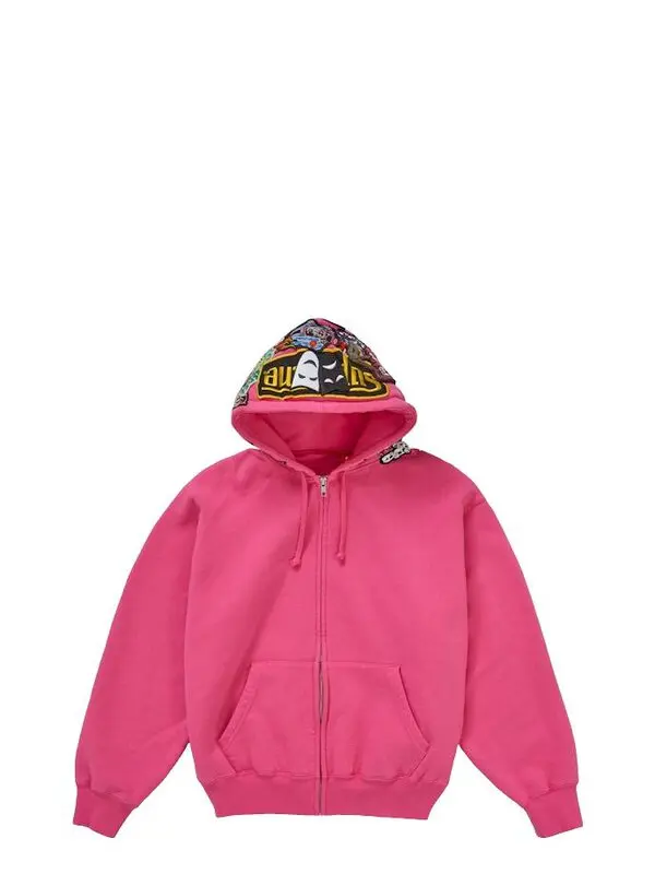 Supreme Patches Zip Up Hooded Sweatshirt - Pink